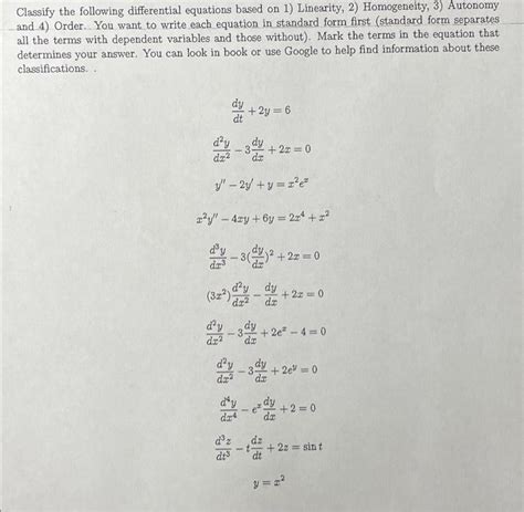 Solved Classify The Following Differential Equations Based