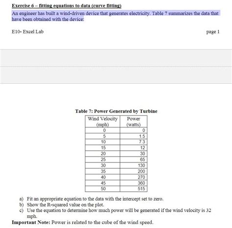 Solved Exercise Fitting Equations To Data Curve Chegg