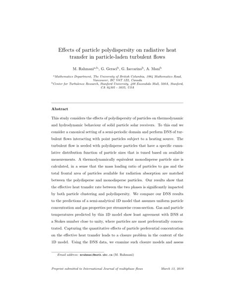 Pdf Effects Of Particle Polydispersity On Radiative Heat Transfer In Particle Laden Turbulent