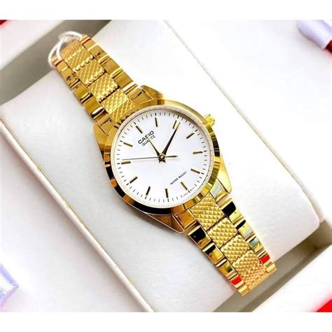 Casio Standard นาฬิกาข้อมือสุภาพสตรี สายสแตนเลสสีทอง หน้าปัดขาว รุ่น Ltp 1274g 7adf ของแท้