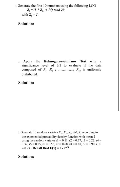 Solved Generate The First 10 ﻿numbers Using The Following