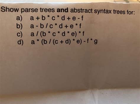 Solved Show Parse Trees And Abstract Syntax Trees For A A