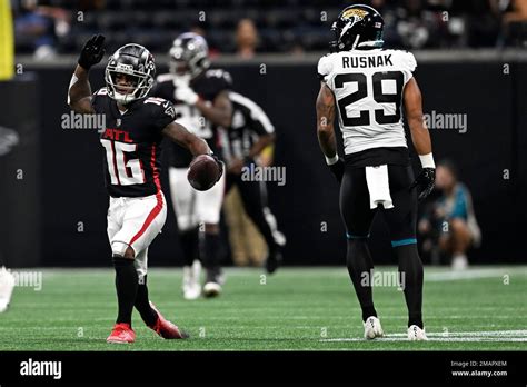 Atlanta Falcons Wide Receiver Cameron Batson 16 Celebrates A Catch Against Jacksonville