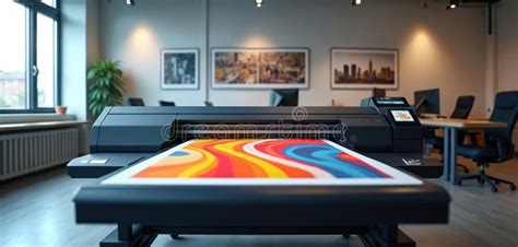 Pro Large Format Plotter Printer In Office Setting Produces Vibrant