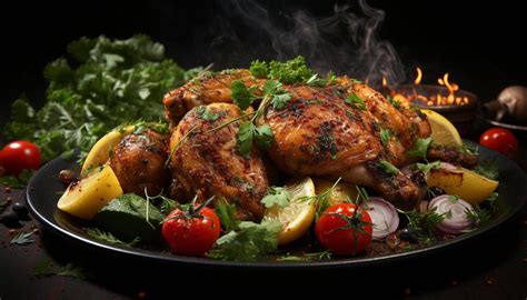 Ai Generated Grilled Chicken Meat Tomato Vegetable Barbecue Cooked