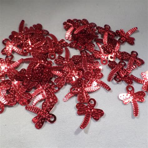 50 X Craft Sequins Dragonfly 18mm Red Folksy
