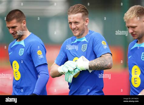 Left To Right England Goalkeepers Sam Johnstone Jordan Pickford And Aaron Ramsdale During A