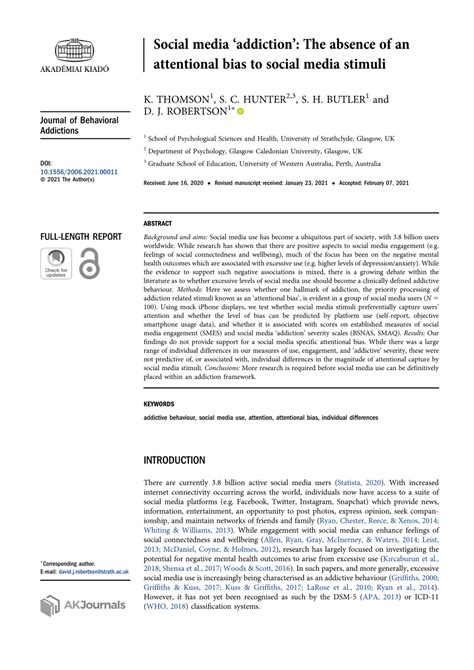 Pdf Social Media Addiction The Absence Of An Attentional Bias To Social Media Stimuli