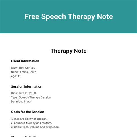 Free Speech Therapy Note Template To Edit Online