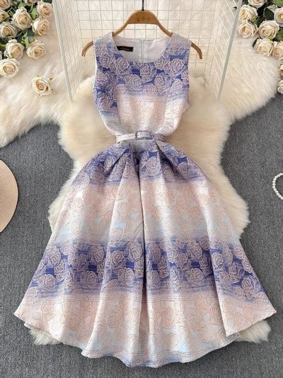 Badu Bg Лятна френска елегантна жакардова рокля с бродирани цветя за рожден ден Дамска шикозна