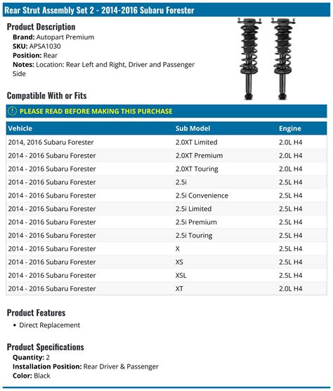 2014 2016 Subaru Forester Strut Assembly Autopart Premium Apsa1030 Rear