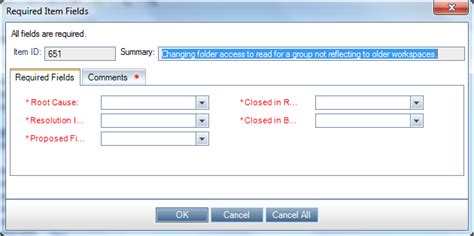 Required Defect Fields Dialog In The Defect Module Does Not Remember