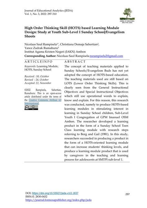 Pdf High Order Thinking Skill Hots Based Learning Module Design