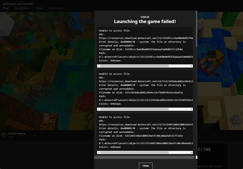 launching the game failed missing minecraft folder files microsoft