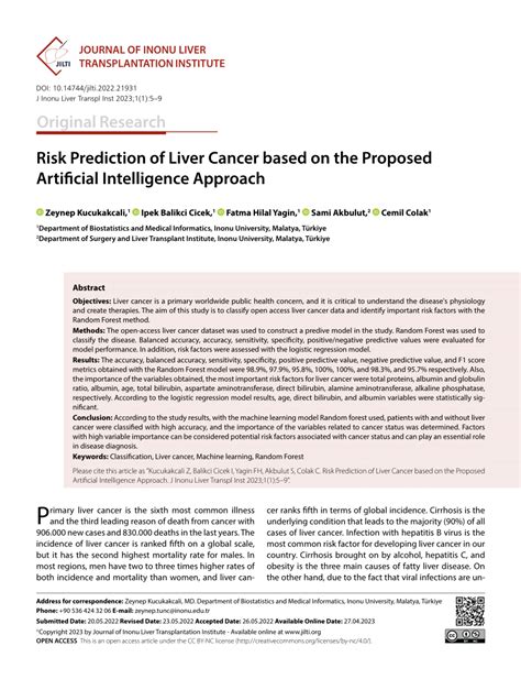 PDF Risk Prediction Of Liver Cancer Based On The Proposed Artificial Intelligence Approach