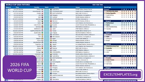 2026 Fifa World Cup Schedule Template Excel