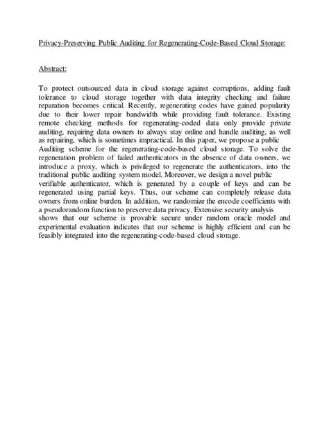 Privacy Preserving Public Auditing For Regenerating Code Based Cloud
