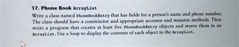solved 17 phone book arraylist write a class named