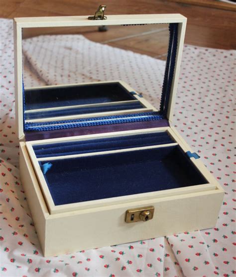 Cream And Blue 1960s Jewellery Box With Large Mirror Etsy