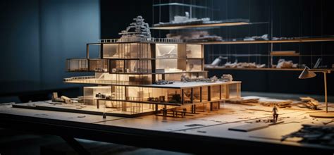 AI Generated Architectural Model Of A Building On A Large Construction Table Stock