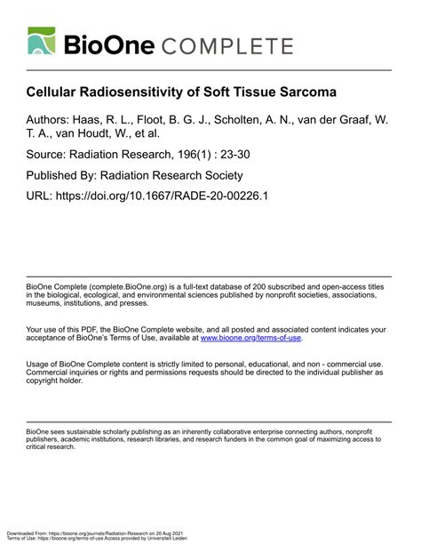 Pdf Cellular Radiosensitivity Of Soft Tissue Sarcoma