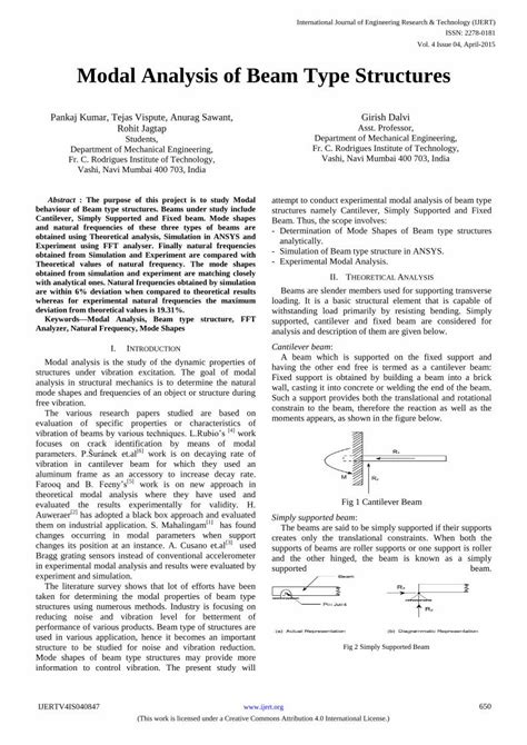 Pdf Modal Analysis Of Beam Type Structures · Theoretical
