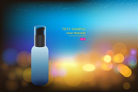 배경벡터 일러스트 레이 션에 콜라겐 Bokeh 블루 색상의 병을 광고 하는 화장품 제품 3차원 형태에 대한 스톡 벡터 아트 및 기타 이미지 3차원 형태 건강관리와 의술