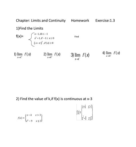 Solved Chapter Limits And Continuity Homework Exercise Chegg