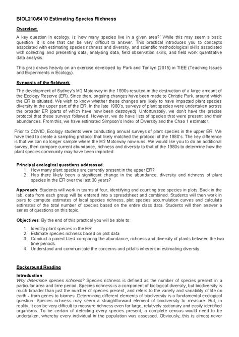Estimating Species Richness Revised Biol2106410 Estimating Species Richness Overview A