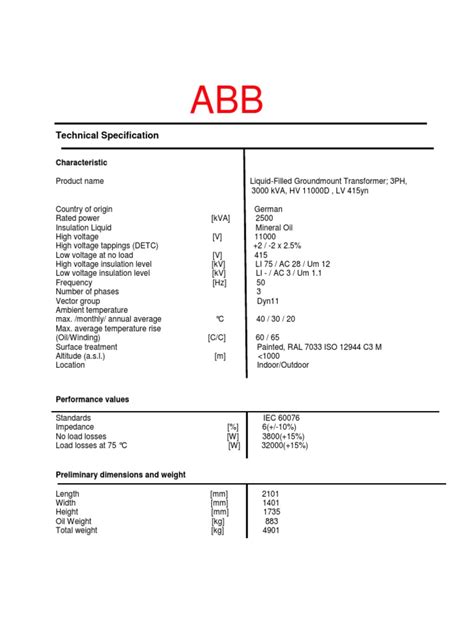 Abb 3mva Transformer Specification Pdf
