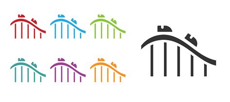 흰색 배경에 격리 된 검은 롤러 코스터 아이콘 놀이 공원 어린이 엔터테인먼트 놀이터 레크리에이션 공원 다채로운 아이콘을 설정합니다 벡터 롤러코스터에 대한 스톡 벡터 아트 및