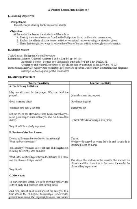 267834625 Sample Lesson Plan In Science Grade Vii A Detailed Lesson