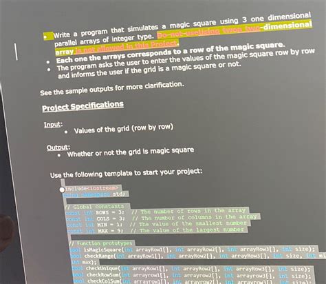 Solved Write A Program That Simulates A Magic Square Using 3