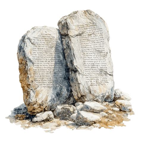 Watercolor Art Two Stone Tablets Of The Ten Commandments Illustration