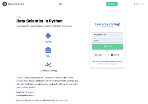 Data Scientist In Python Online Courses Dataquest P A T H Data Scientist In Python Learn How