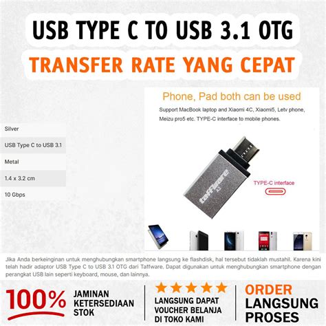 Jual Usb Type C Ke Usb Otg Plug Play Kecepatan Transfer Gbps Shopee Indonesia