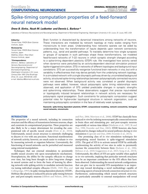 Pdf Spike Timing Computation Properties Of A Feed Forward Neural