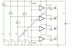 LM324 Water Level Sensor Indicator Simple Circuit Diagram