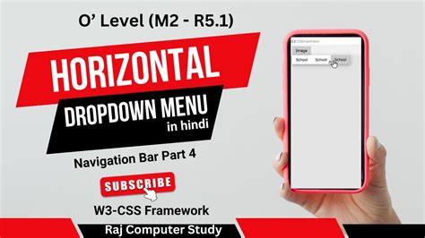 Horizontal Dropdown Menu Bar Part 4 In Hindi W3 Css Framework In Hindi O Level M2 R51 Class