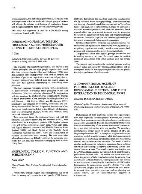 Pdf Disengaging From Automatic Processes In Schizophrenia Overriding