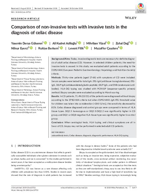 Pdf Comparison Of Non‐invasive Tests With Invasive Tests In The Diagnosis Of Celiac Disease