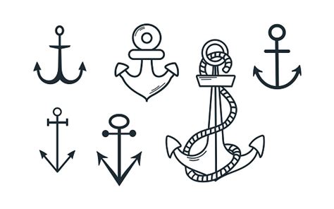 손으로 그린 라인 아트 진한 파란색 앵커 아이콘 클립 아트 고립 일러스트레이션 모음 세트 고풍스런에 대한 스톡 벡터 아트 및 기타 이미지 고풍스런 골동품 금속
