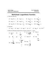 Exercises LogarithmicFunction Converted Docx Vanier College Department Of Mathematics Sec V