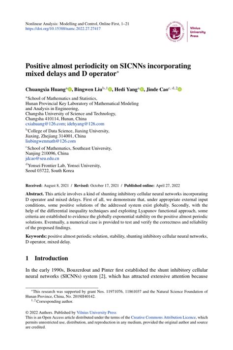 Pdf Positive Almost Periodicity On Sicnns Incorporating Mixed Delays