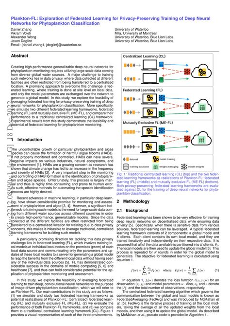 Plankton Fl Exploration Of Federated Learning For Privacy Preserving Training Of Deep Neural