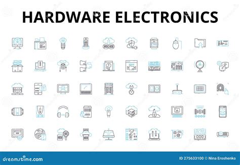 hardware electronics linear icons set circuitry microcontroller