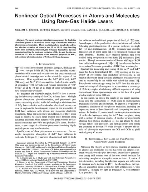 Pdf Nonlinear Optical Processes In Atoms And Molecules Using Rare Gas Halide Lasers