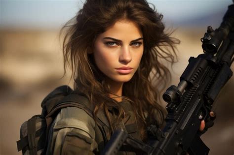 Premium Ai Image Israeli Patriot Girl In Military Uniform With A Weapon