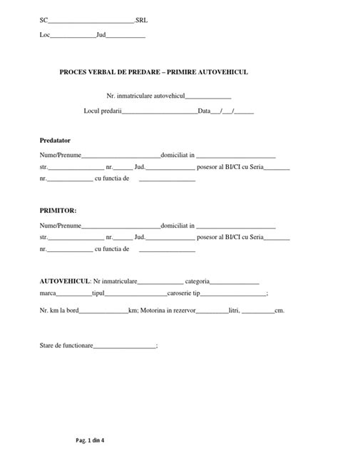 Pv De Predare Primire Auto Pdf