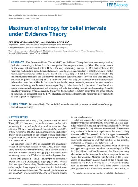 Pdf Maximum Of Entropy For Belief Intervals Under Evidence Theory